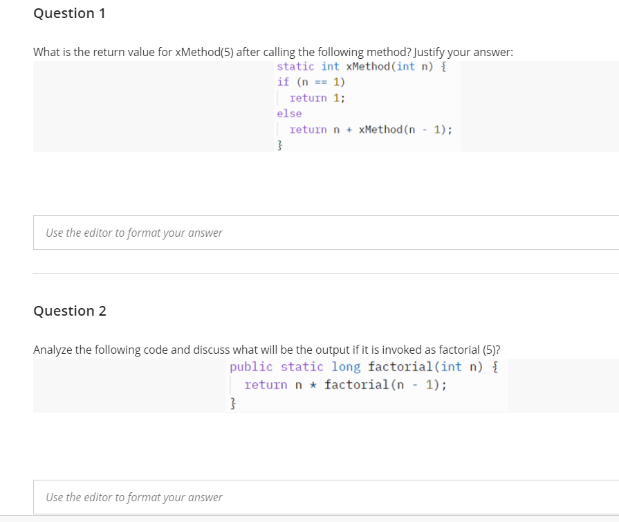 Solved What is the return value for xMethod(5) after calling | Chegg.com