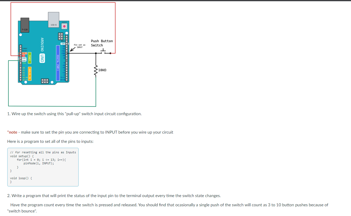 Solved 1. Wire up the switch using this "pull-up" switch | Chegg.com
