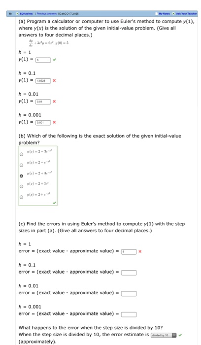 Solved (a) Program a calculator or computer to use Euler's | Chegg.com