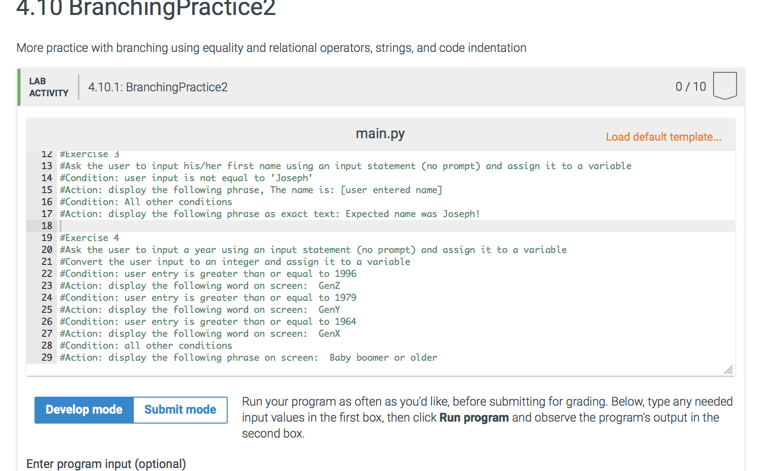 Solved 4.10 BranchingPractice2 More practice with branching | Chegg.com