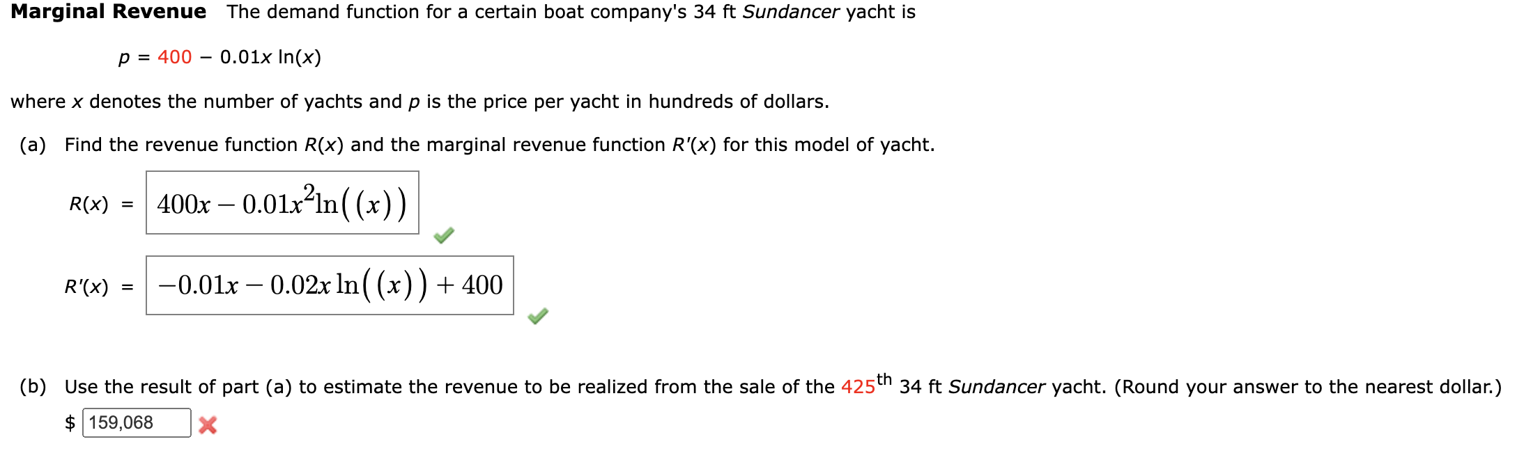 Solved Marginal Revenue The demand function for a certain | Chegg.com