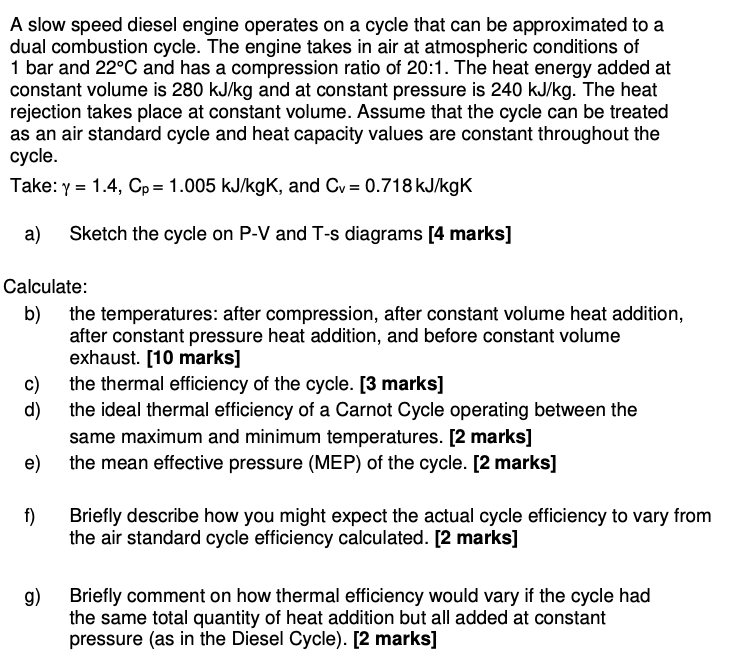 Solved A slow speed diesel engine operates on a cycle that | Chegg.com