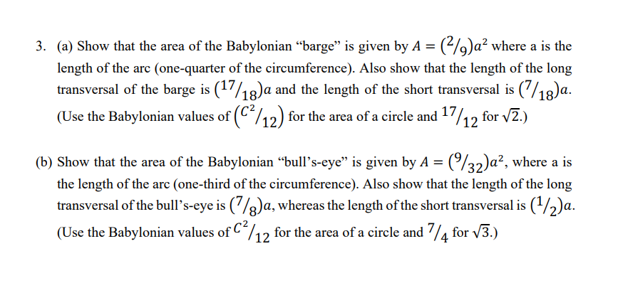 Solved 3. (a) Show that the area of the Babylonian "barge" | Chegg.com