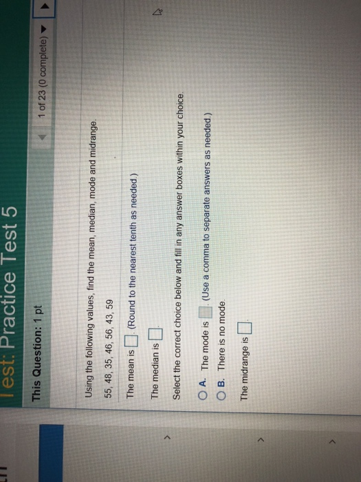 Solved lest: Practice Test 5 This Question: 1 pt 1 of 23 (0 | Chegg.com