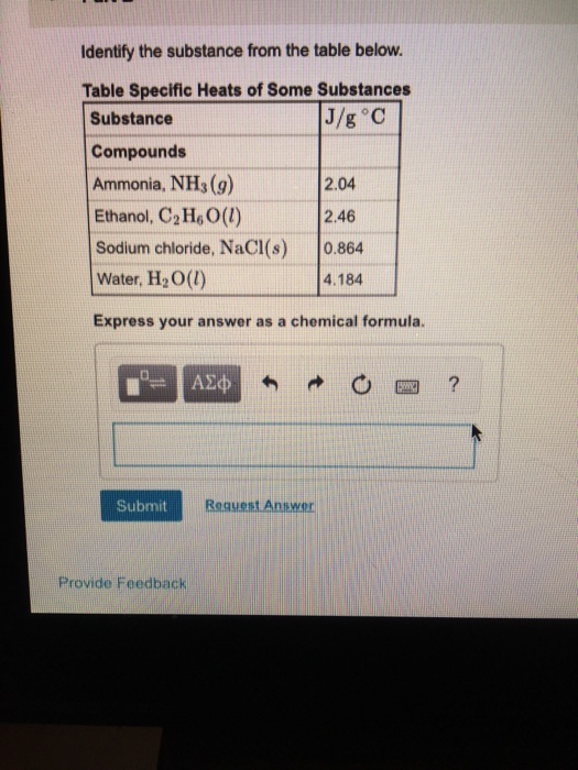 Identify the substance from the table below. Table | Chegg.com