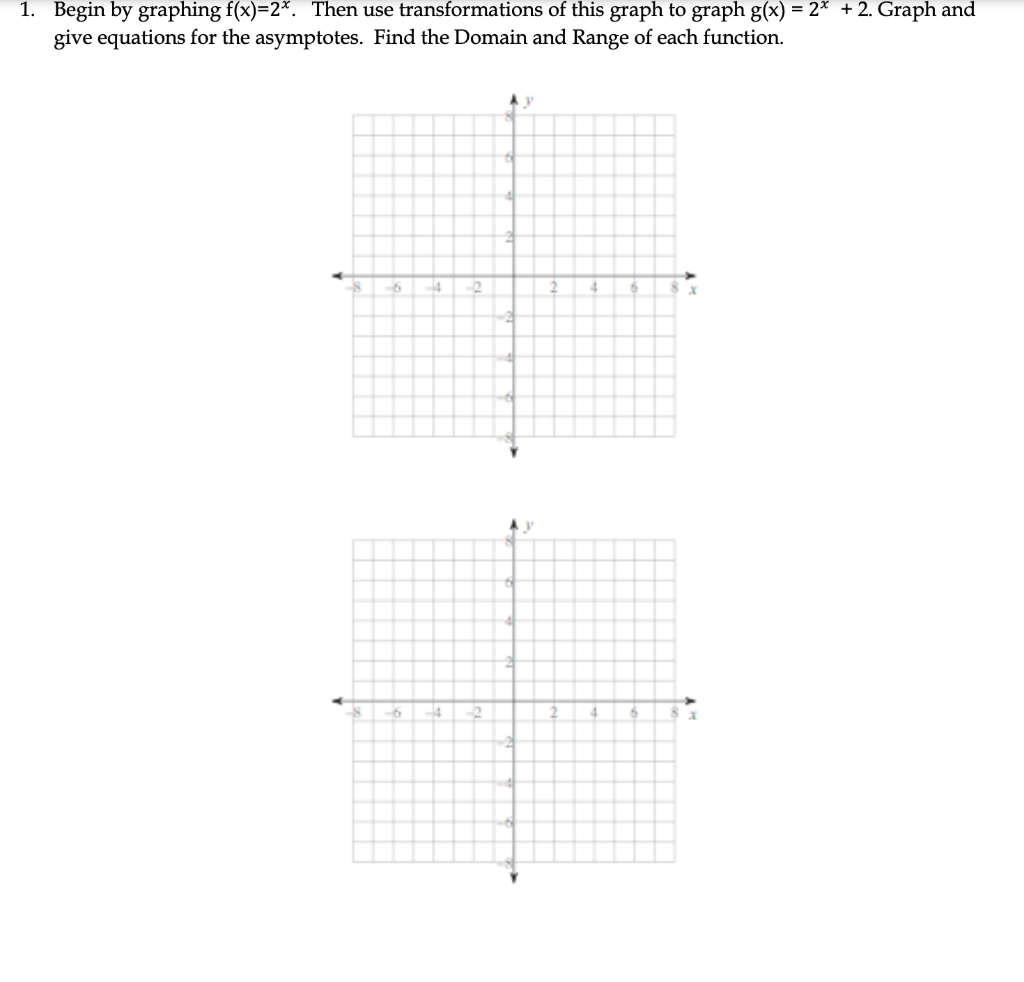 Solved 1. Begin by graphing f(x)=2*. Then use | Chegg.com