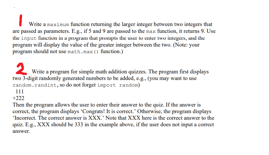 Solved Write a maximum function returning the larger integer | Chegg.com