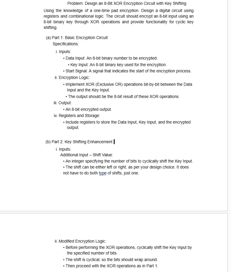 Solved Problem: Design an 8-Bit XOR Encryption Circuit with | Chegg.com