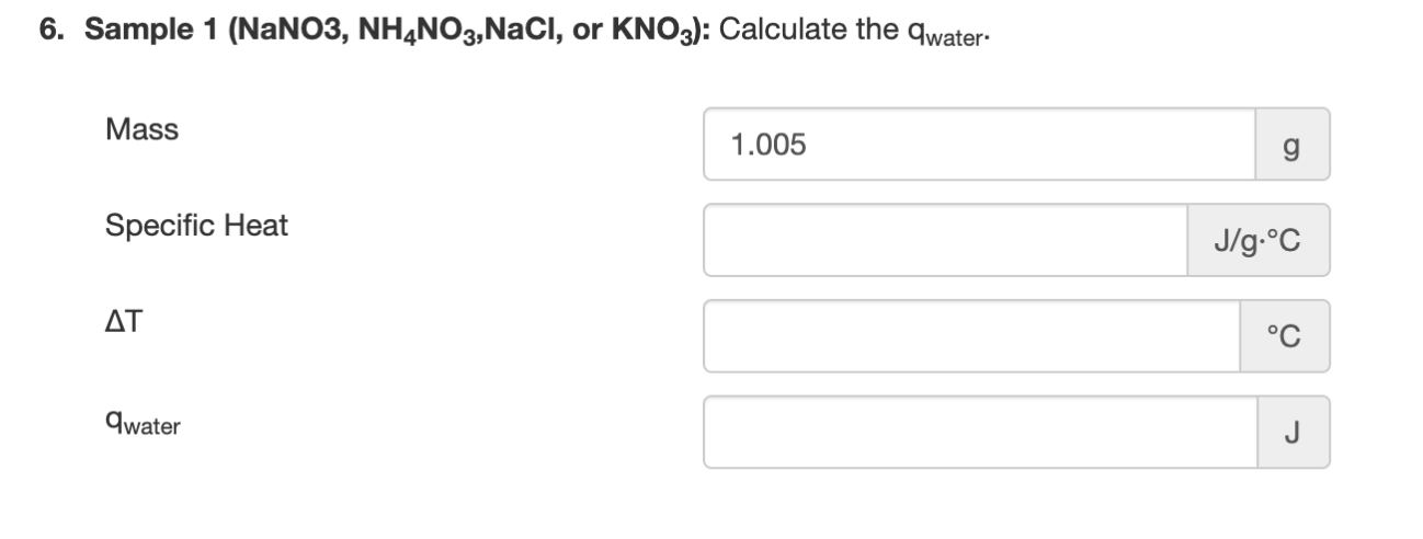 Measurement Sample 1 Mass of Sample 1.005g Identity | Chegg.com