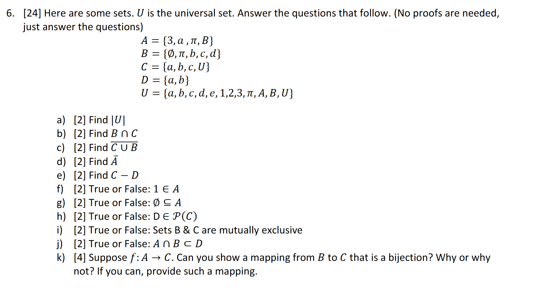 Solved [24] Here are some sets. U is the universal set. | Chegg.com