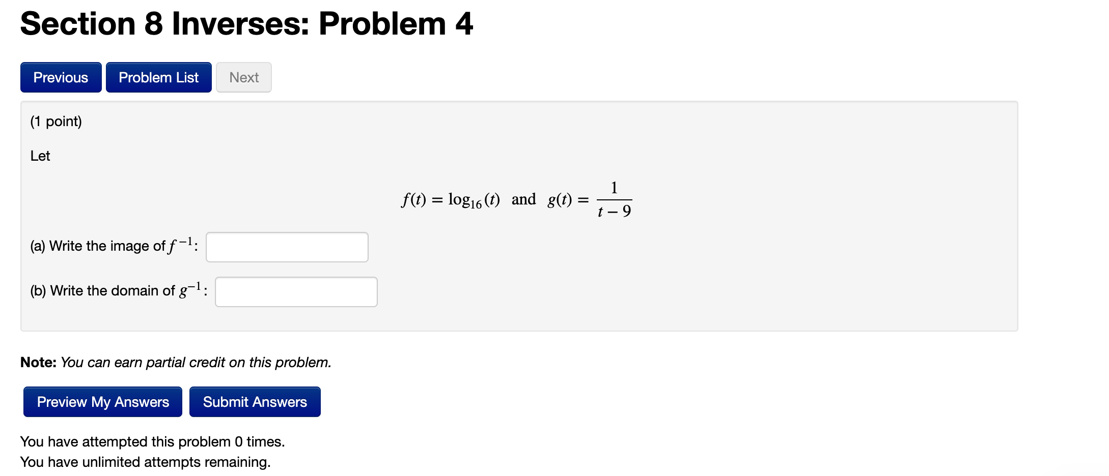 Solved Section 8 Inverses: Problem 3 Previous Problem List | Chegg.com