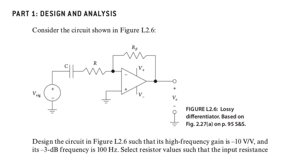 Solved PART 1: DESIGN AND ANALYSIS Consider the circuit | Chegg.com
