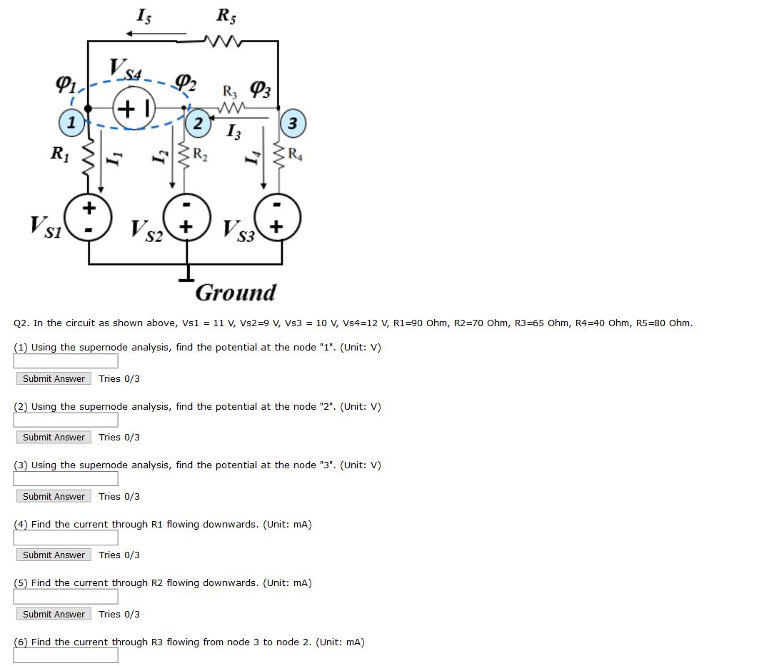 Solved I R; Vs4-- 41 R, Ф. +1 2 3 13 R (R₂ RA + V si V S2 + | Chegg.com
