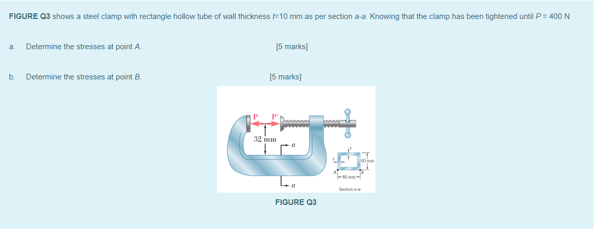 Solved FIGURE Q3 shows a steel clamp with rectangle hollow | Chegg.com