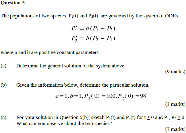 Solved The populations of two species, P1(t) and P2(t), are | Chegg.com