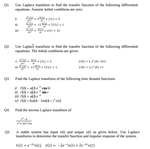 Solved Q1. ﻿Use Laplace transform to ﻿find the transfer | Chegg.com