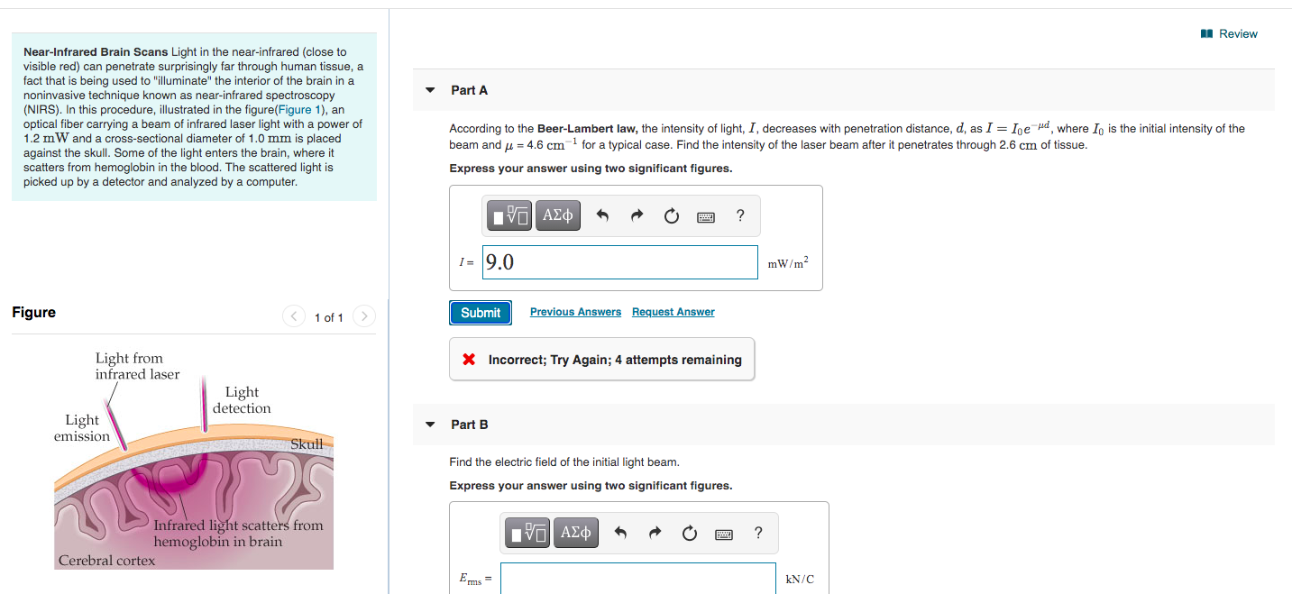 Solved 1 Review Part A Near-Infrared Brain Scans Light in | Chegg.com