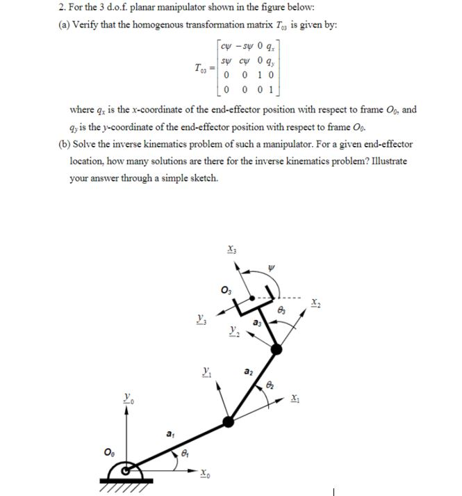 2. For the 3 d.o.f. planar manipulator shown in the | Chegg.com