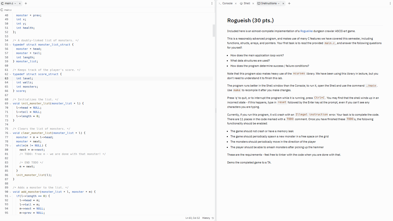 Please help with C PROGRAMMING. This is a skeleton | Chegg.com