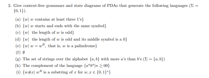 Solved 2. Give context-free grammars and state diagrams of | Chegg.com
