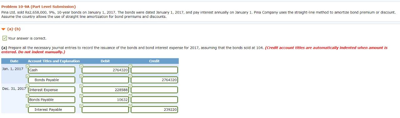 Solved Problem 10-9A (Part Level Submission) Pina Ltd. sold | Chegg.com