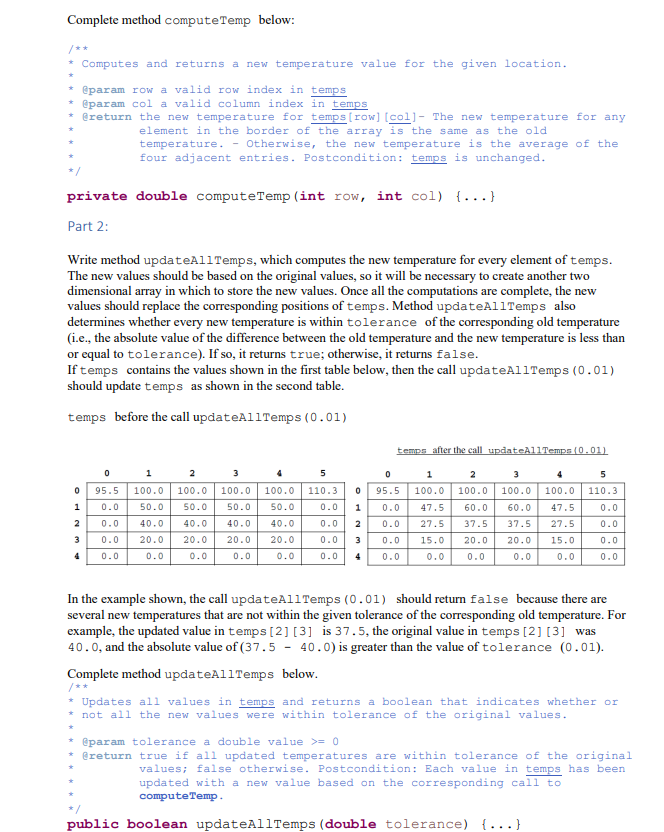 Solved A two-dimensional array of temperatures is | Chegg.com