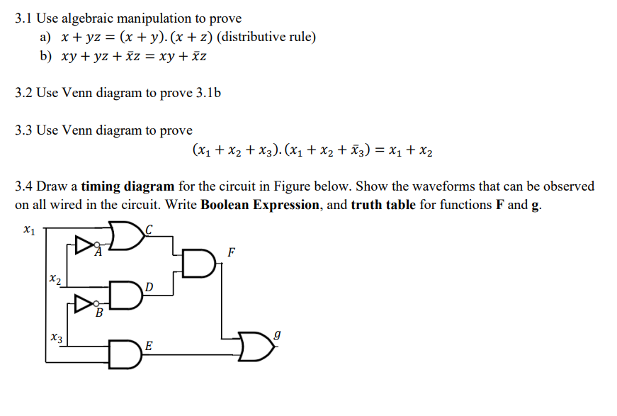 Solved 3.1 Use algebraic manipulation to prove a) x + yz = | Chegg.com