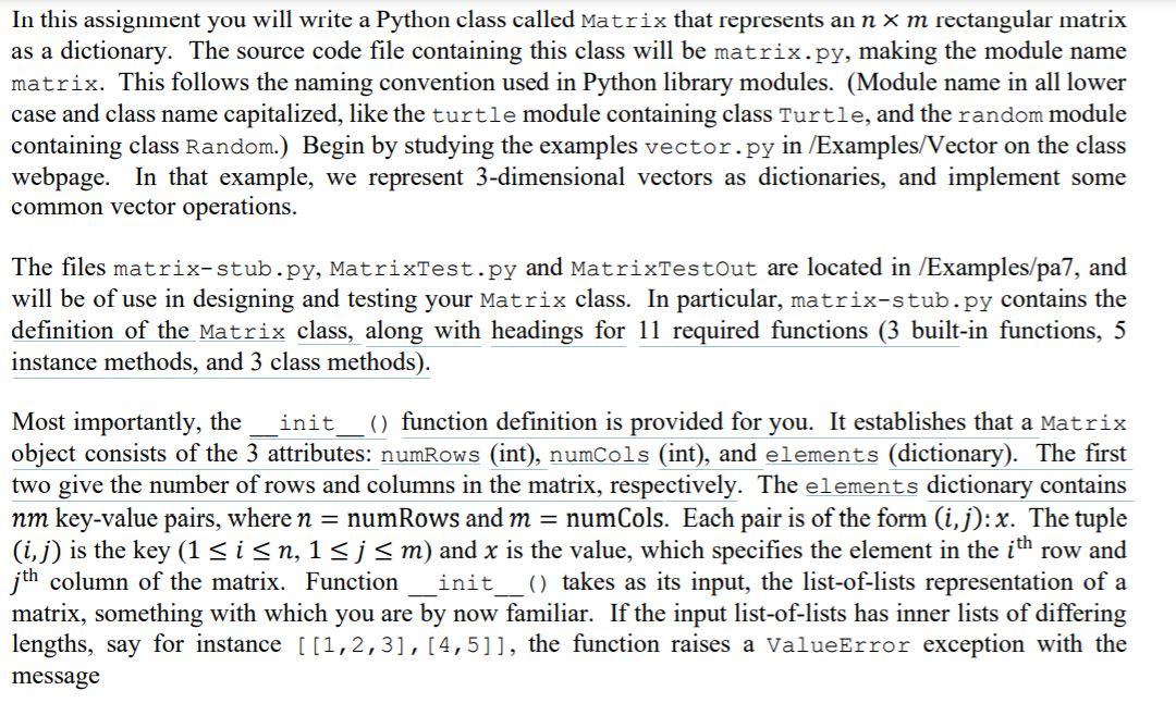 Solved In this assignment you will write a Python class | Chegg.com
