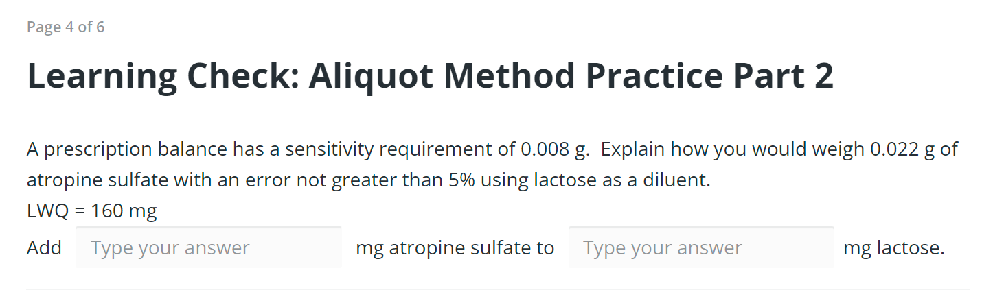 Solved Learning Check: Aliquot Method Practice Part 1 A | Chegg.com