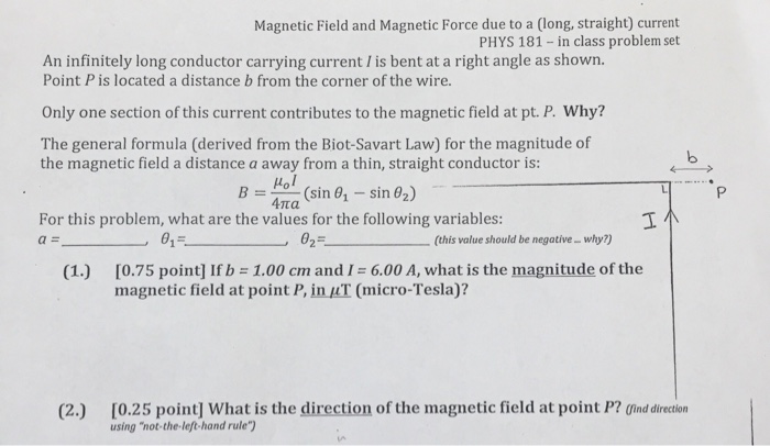 Solved Magnetic Field and Magnetic Force due to a (long, | Chegg.com