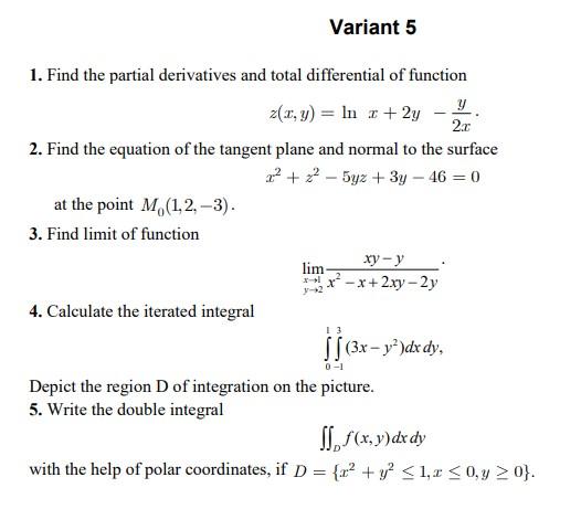 Solved Variant 5 1. Find the partial derivatives and total | Chegg.com
