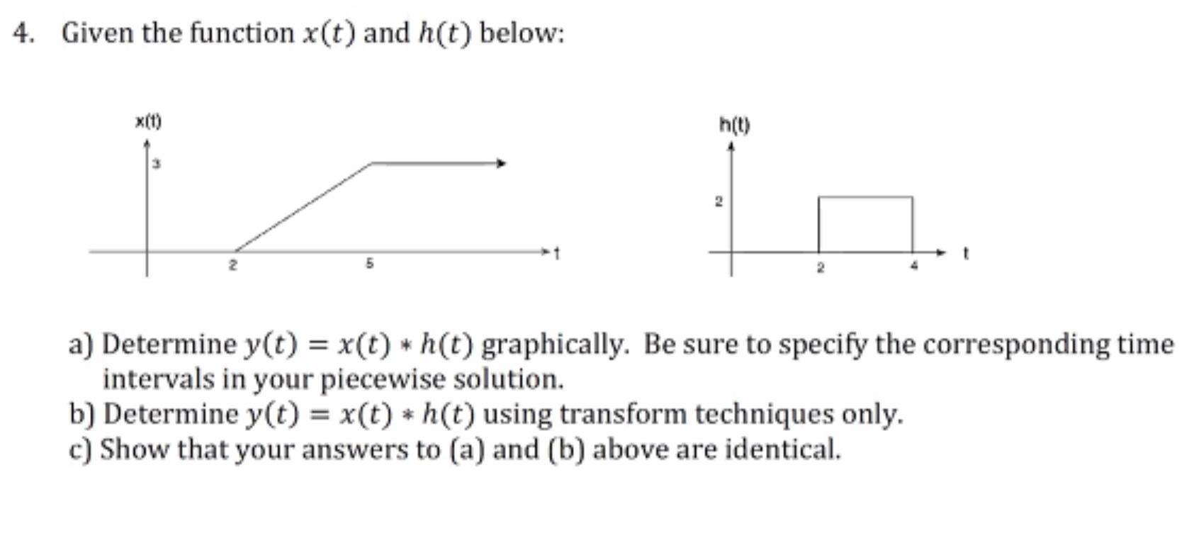 Solved 4. Given the function (t) and h(t) below: x/t) h(t) | Chegg.com