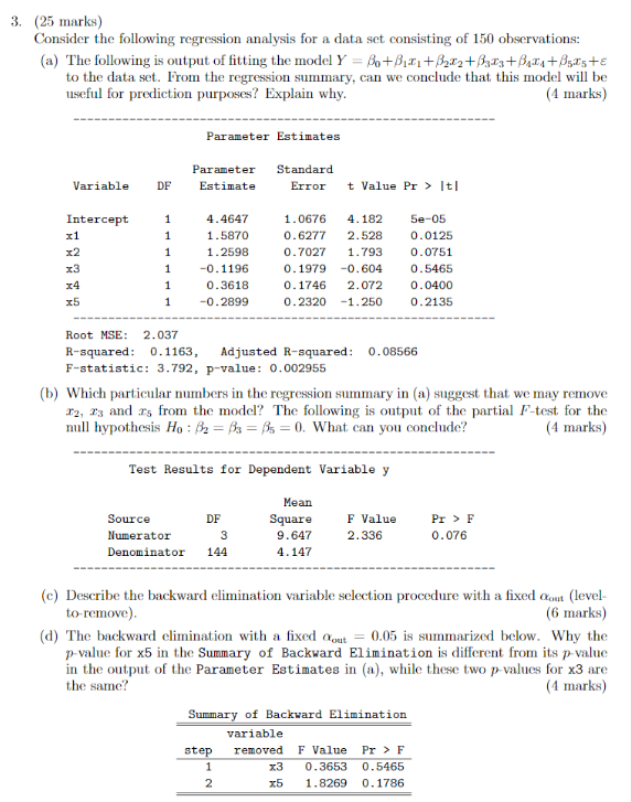 Solved 3. (25 marks) Consider the following regression | Chegg.com