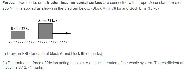 Solved Forces - Two blocks on a friction-less horizontal | Chegg.com