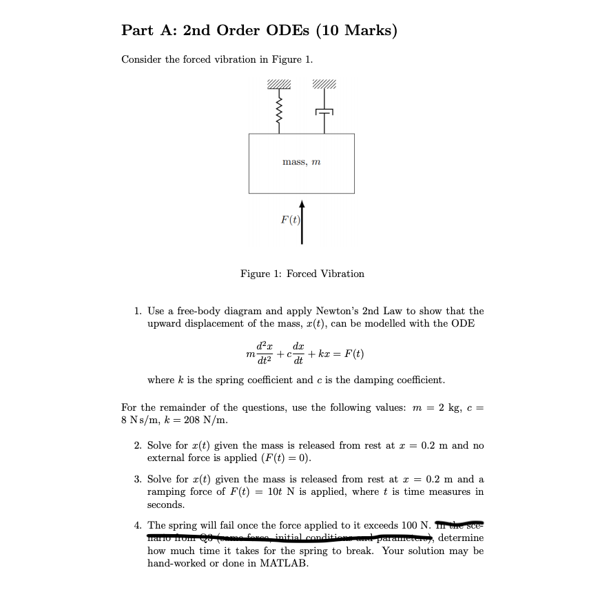 Solved Part A: 2nd Order ODEs (10 Marks) Consider the forced | Chegg.com
