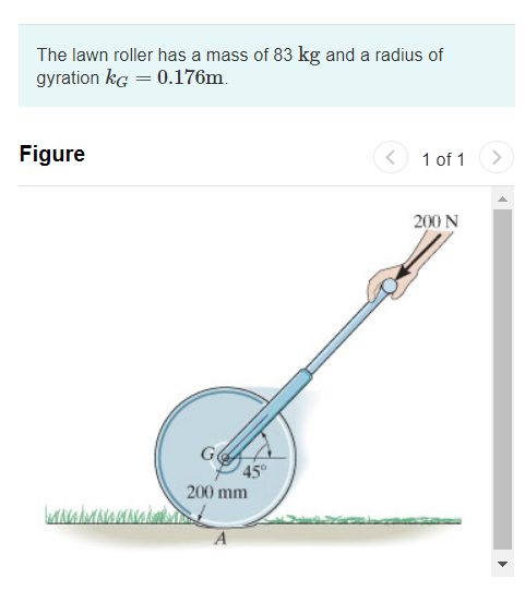 Solved The lawn roller has a mass of 83 kg and a radius of | Chegg.com