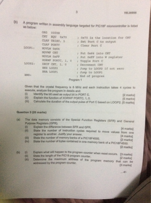 Solved 3 TEL305/09 b) A program writen in assembly language | Chegg.com Solved 3 TEL305/09 b) A program writen in assembly language | Chegg.com