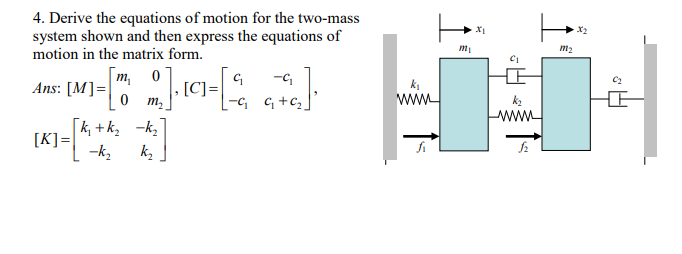 Solved 4. Derive the equations of motion for the two-mass | Chegg.com