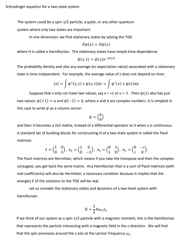 Solved Schrodinger Equation For A Two State System The