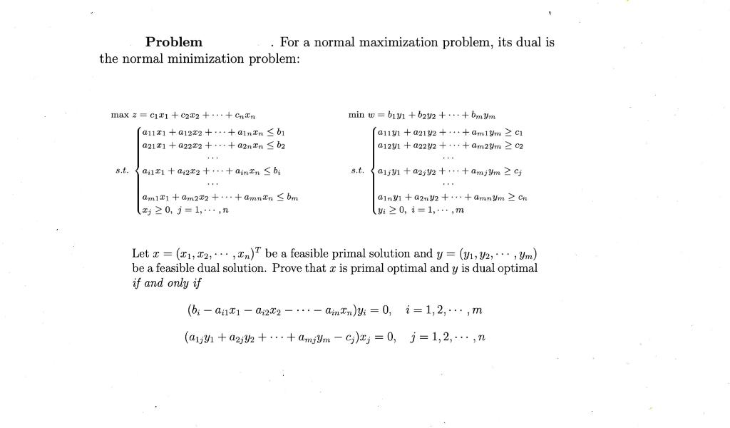 Solved Problem . For a normal maximization problem, its dual | Chegg.com