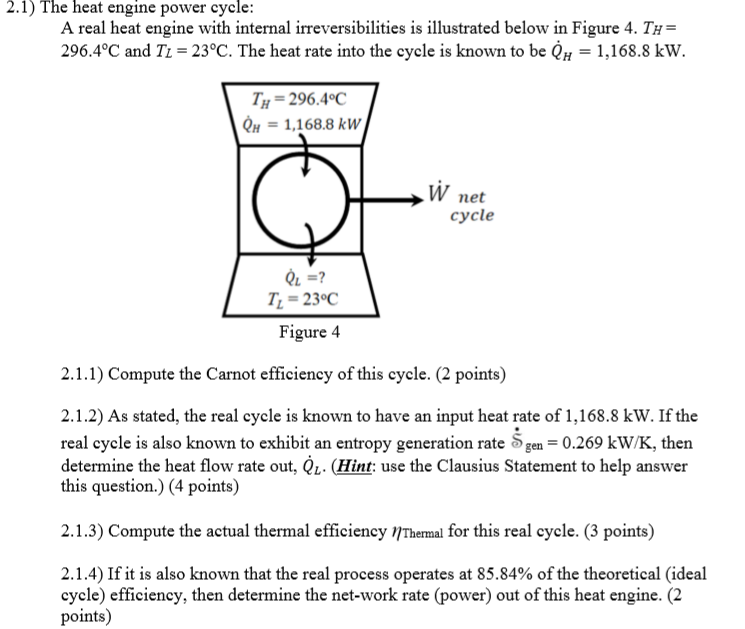 Solved 2.1) The heat engine power cycle: A real heat engine | Chegg.com