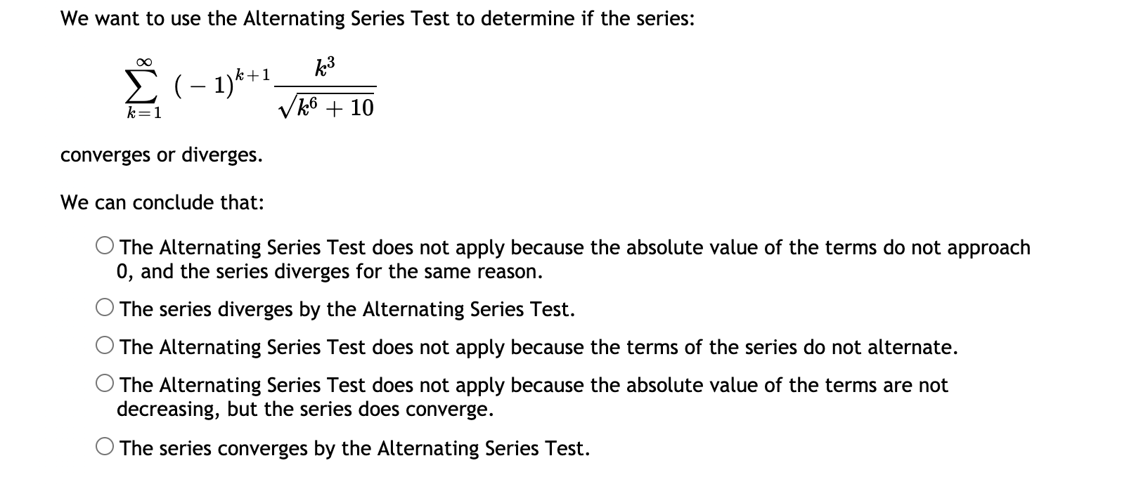 Solved We want to use the Alternating Series Test to | Chegg.com