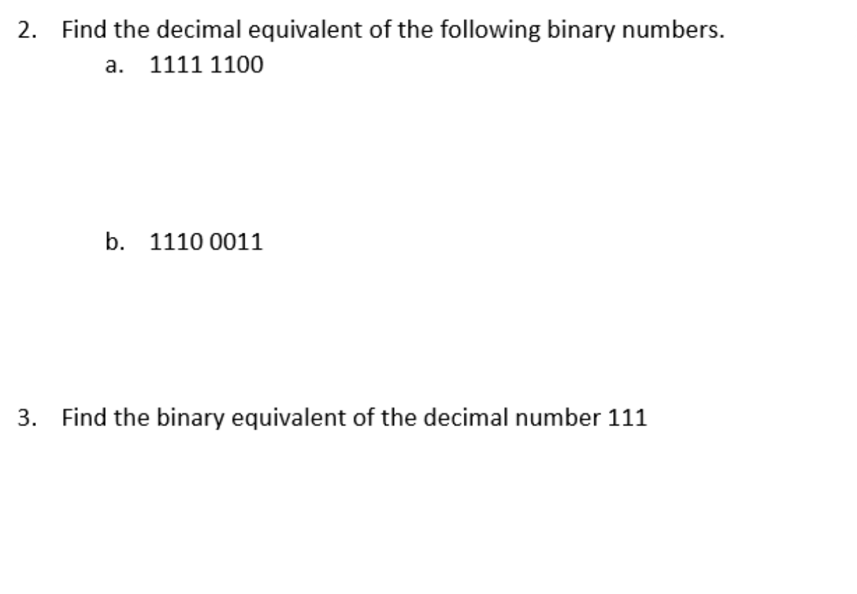Solved 2. Find the decimal equivalent of the following | Chegg.com