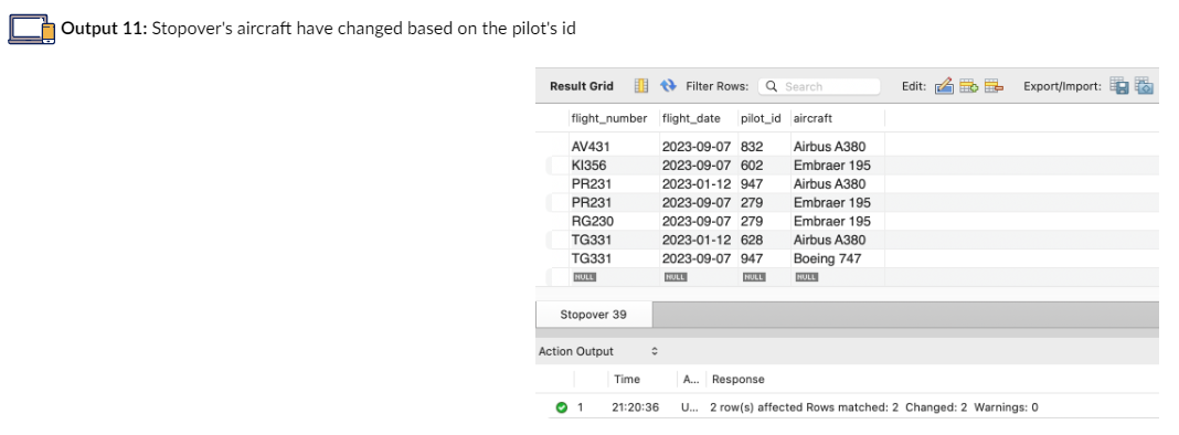 Output 1: Pilot is populated with dataOutput 5: Las | Chegg.com