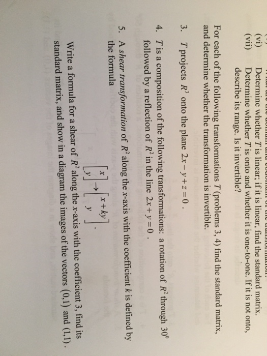 Solved For each of the following transformations T (problems | Chegg.com