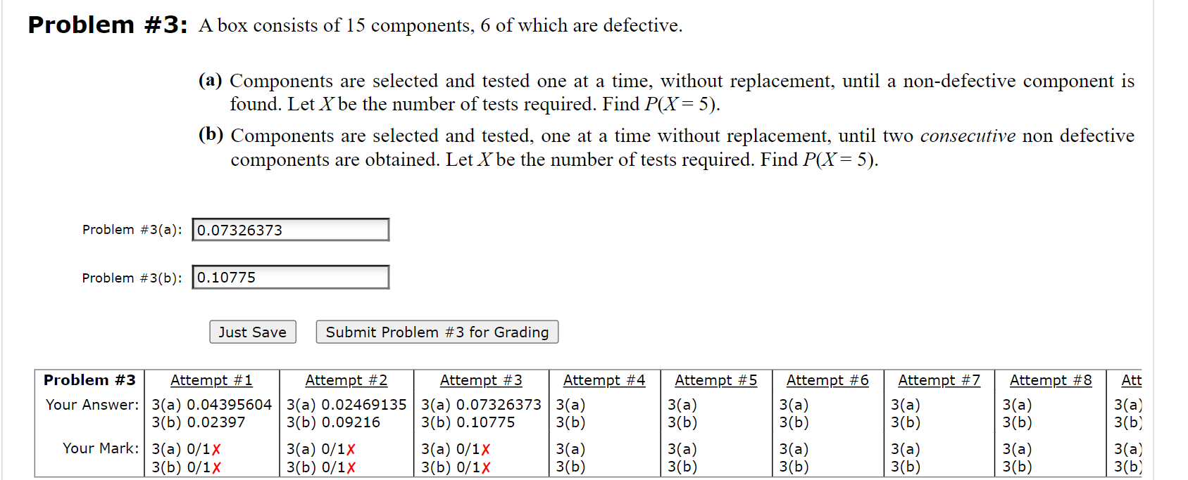 Solved Problem \# 3: A box consists of 15 components, 6 of | Chegg.com