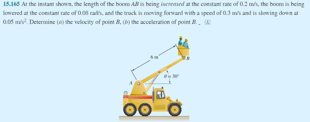 Solved 15.165 At the instant shown, the length of the boom | Chegg.com