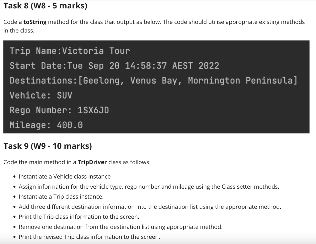Solved Code The Class Shell And Instance Variables For Trip
