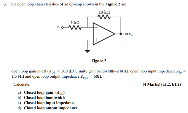 Solved 3. The open loop charecteristics of an op-amp shown | Chegg.com