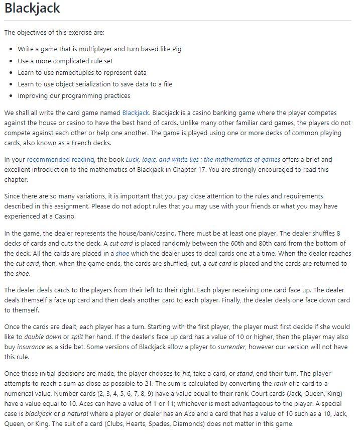 Solved Blackjack The objectives of this exercise are: • | Chegg.com